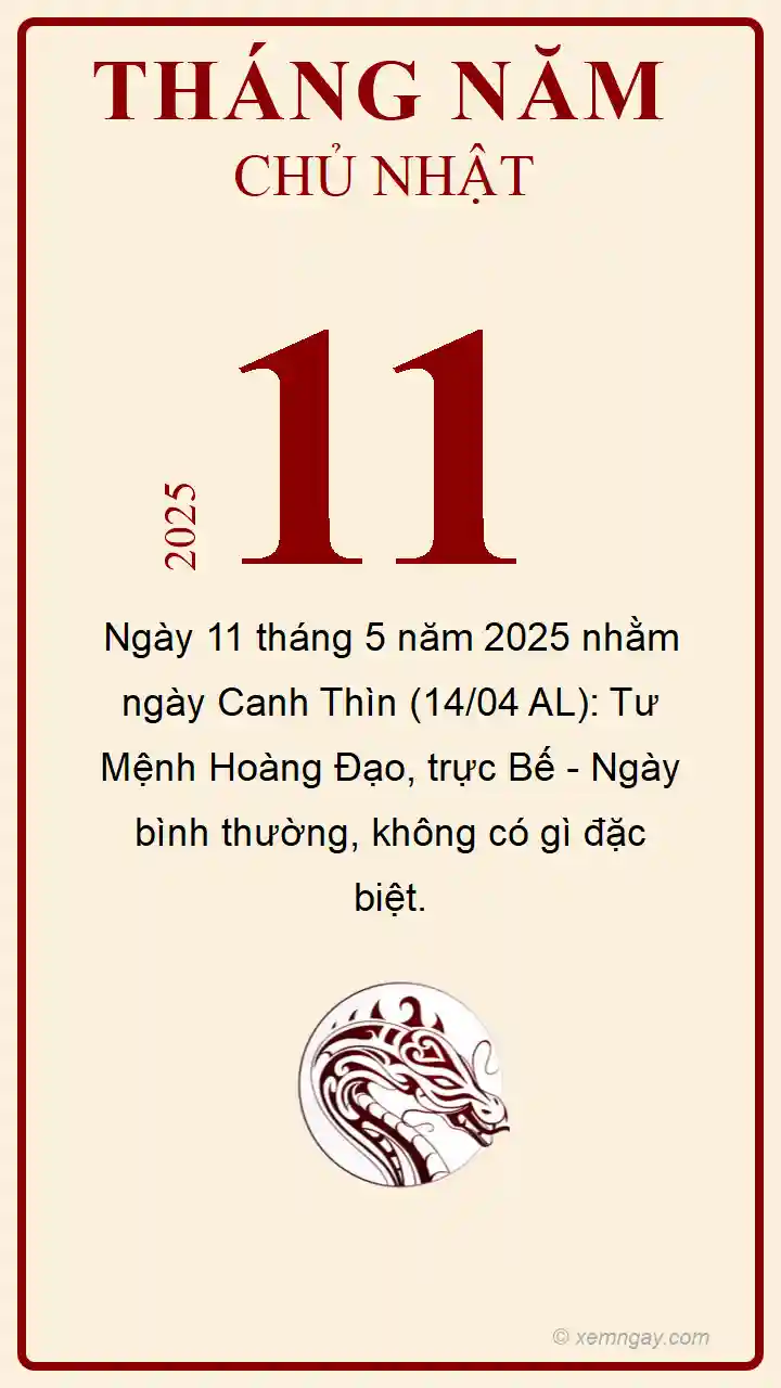 Ngày 11/05/2025: Tư Mệnh Hoàng Đạo, trực Bế - Ngày trung bình - Xem ...